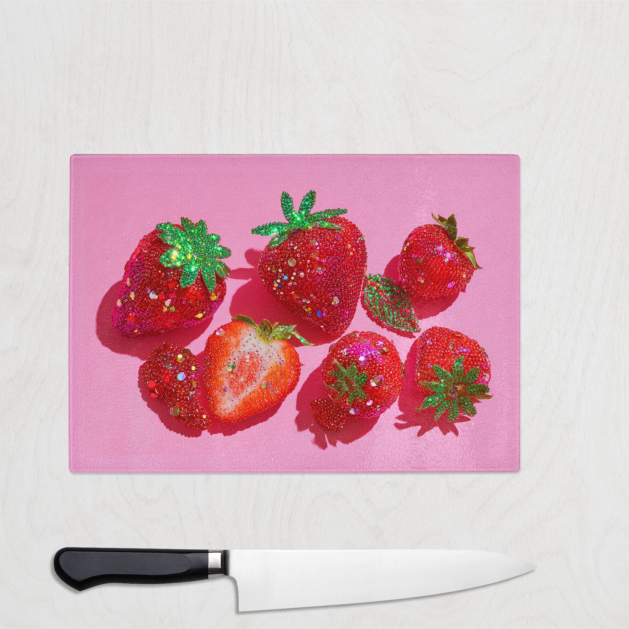 Hot Strawberry Bling Glass Chopping Board - Pink Maximalist Worktop ...